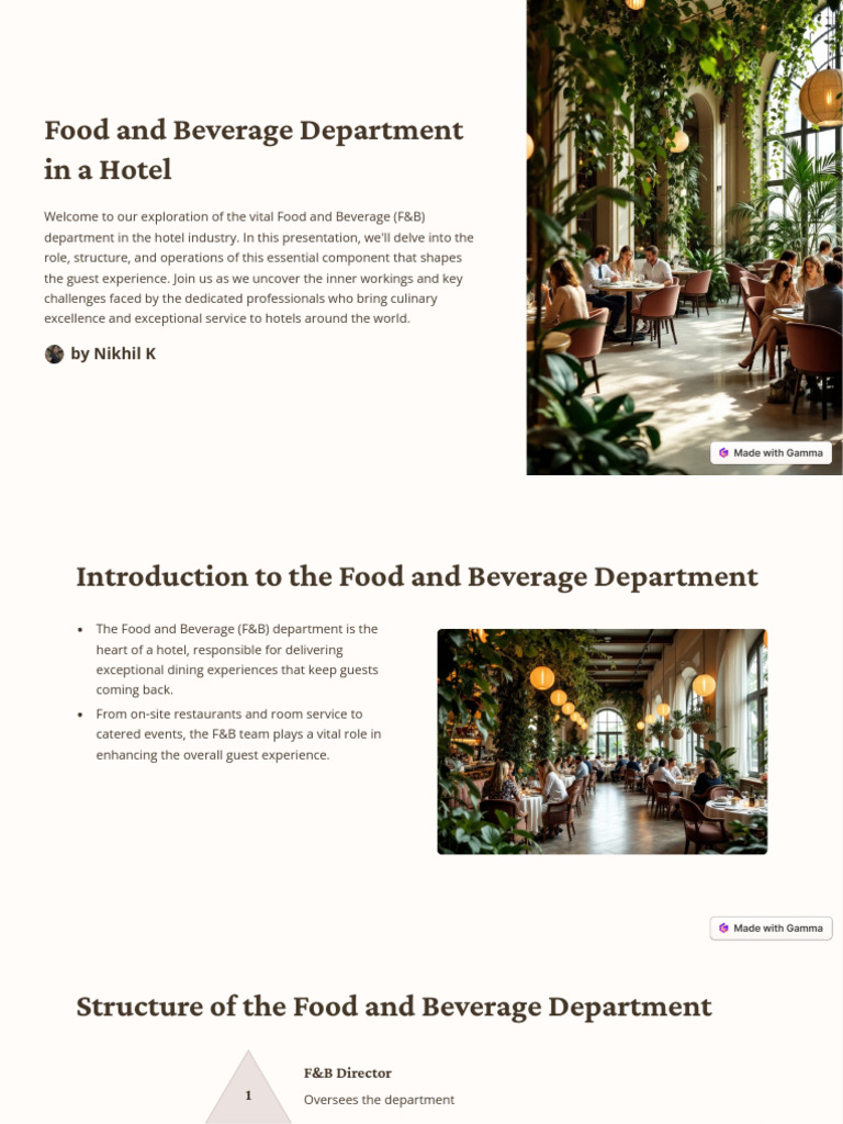 Hotel Food and Beverage Department Guide | PDF | Restaurants | Foodservice