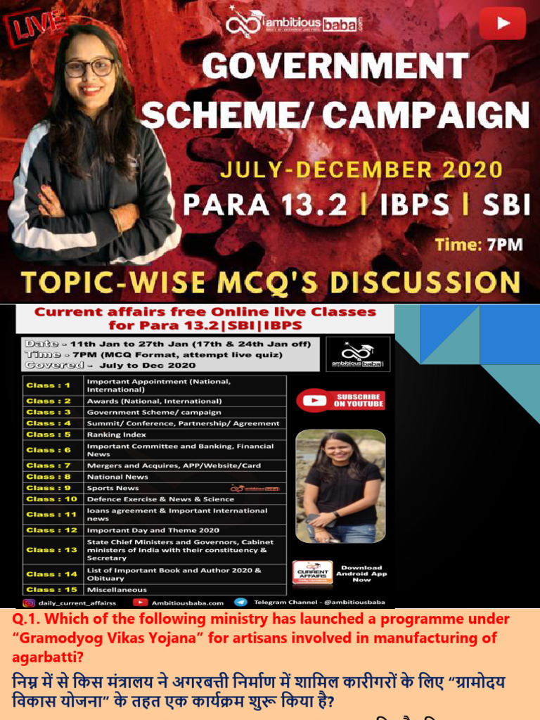 Govt Scheme Topic Wise Current Affairs Class AB PDF | PDF