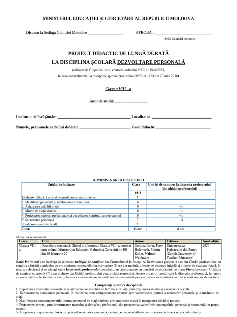 Proiectare DP Cl. Viii 2023-2024 1 | PDF