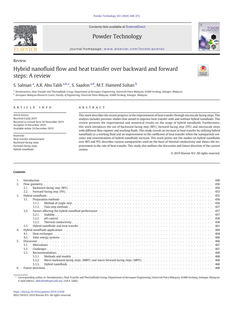 Hybrid Nanofluid Flow and Heat Transfer Over Backward and Forward Steps - A Review | PDF ...