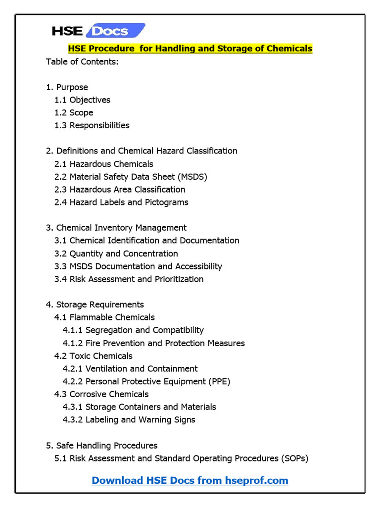 Hse Procedure - Safe Chemical Handling | PDF | Personal Protective ...