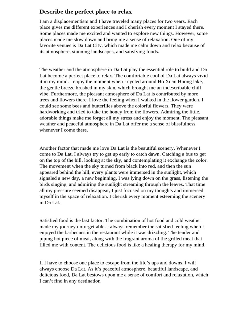 Describe The Perfect Place To Relax | PDF | Poetry