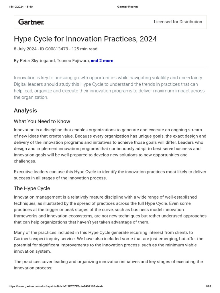 Hype Cycle for Innovation Practices 2024 | PDF | Innovation ...