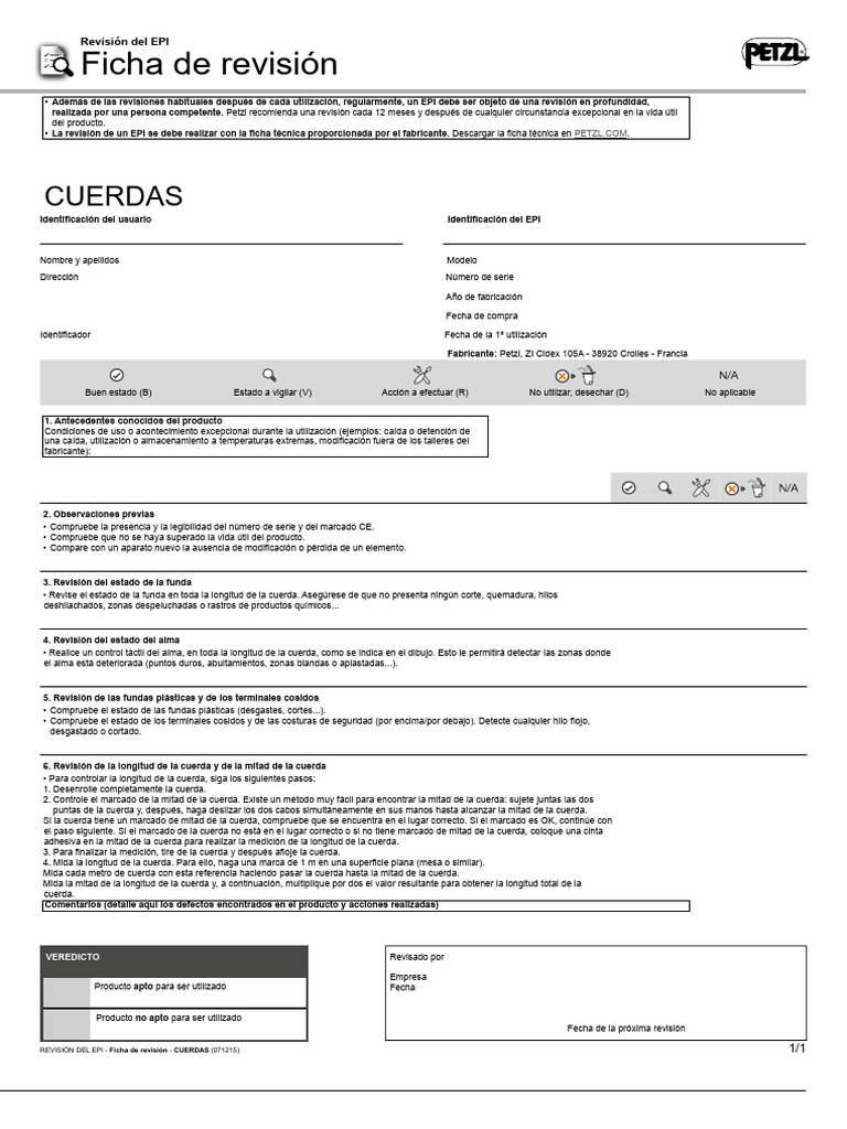 Revisión de EPI: Cuerdas Petzl | PDF
