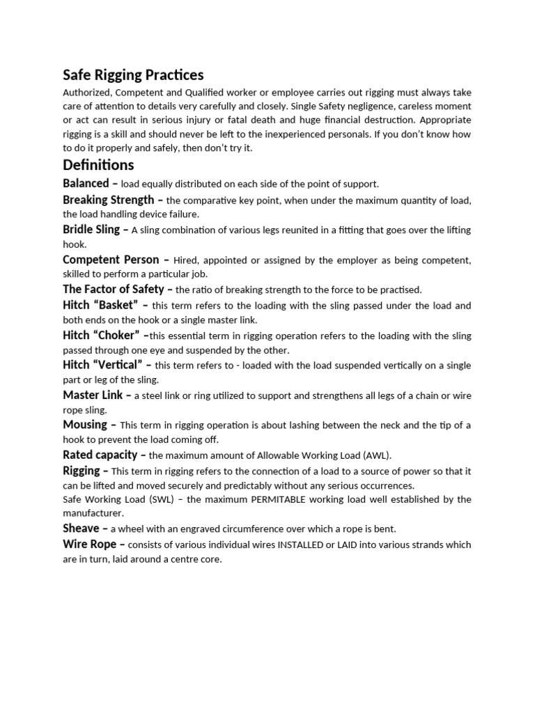 Safe Rigging Practices Overview | PDF | Business | Technology & Engineering