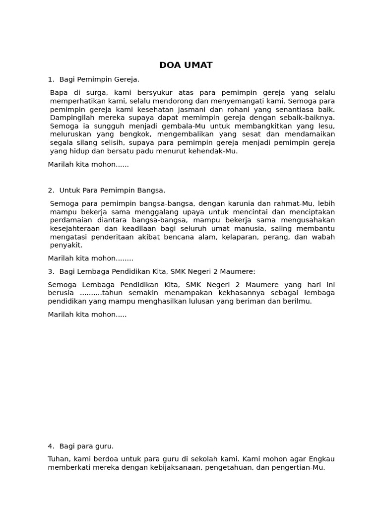 Doa Umat untuk Sekolah Katolik | PDF