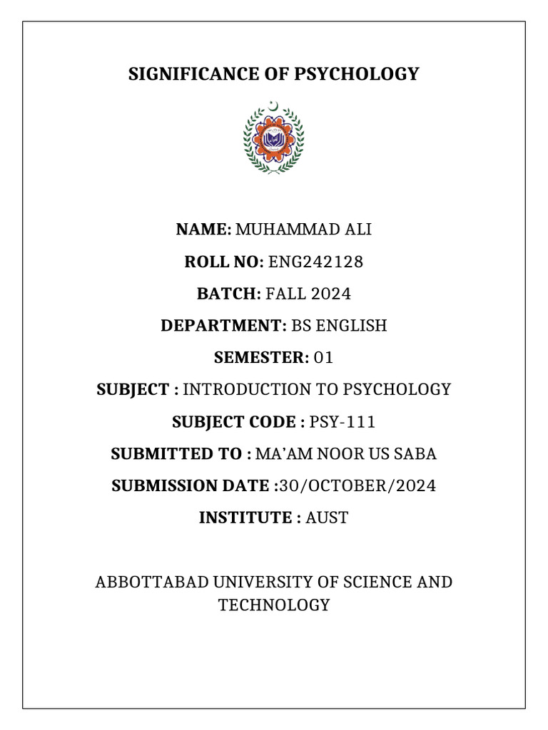 Significance of Psychology-1 | PDF | Psychology | Mental Health
