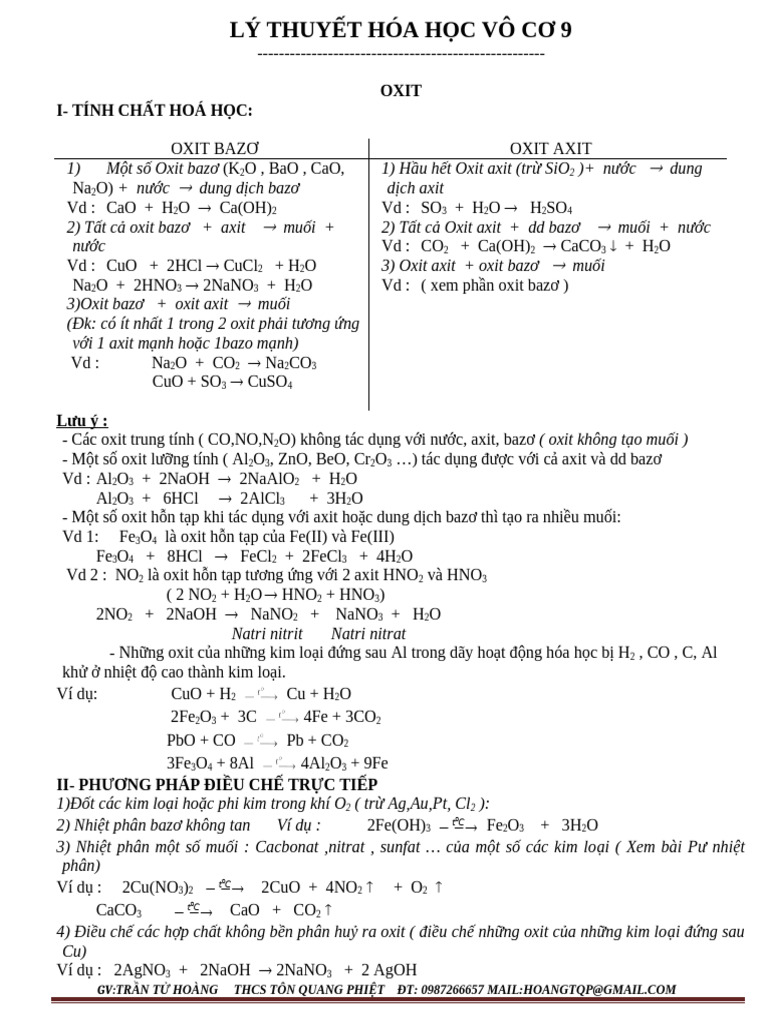 Chuyên Đề - Ly Thuyet Hoa Vo Co 9 | PDF