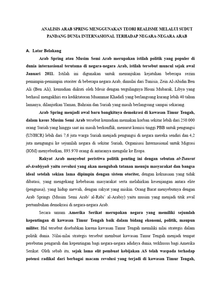 Analisis Arab Spring Menggunakan Teori Realisme Melalui Sudut Pandang ...
