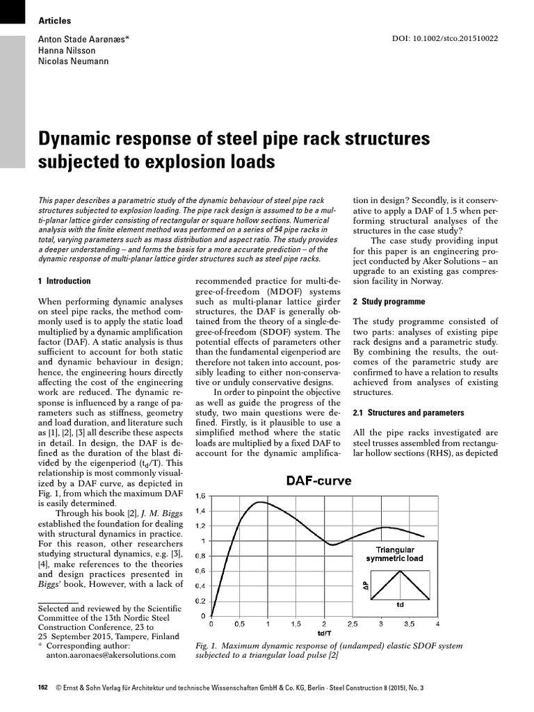 Dynamic Response of Steel Pipe Rack Structures Subjected to Explosion Loads | PDF | Finite ...