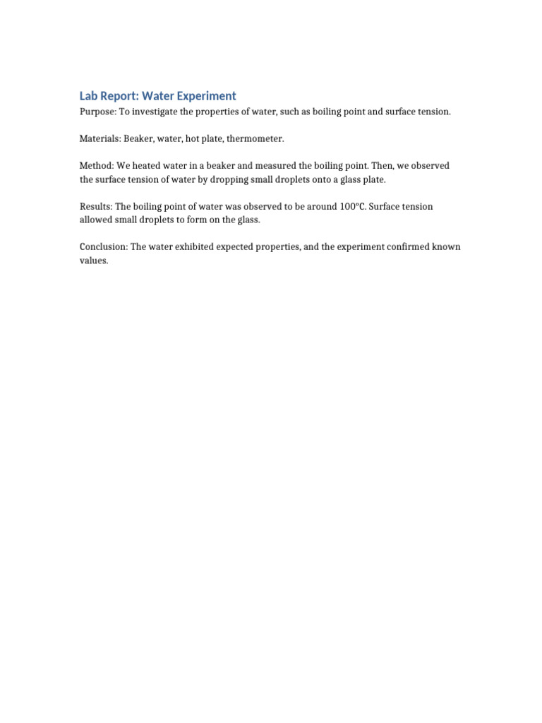 Lab Report Water Experiment | PDF