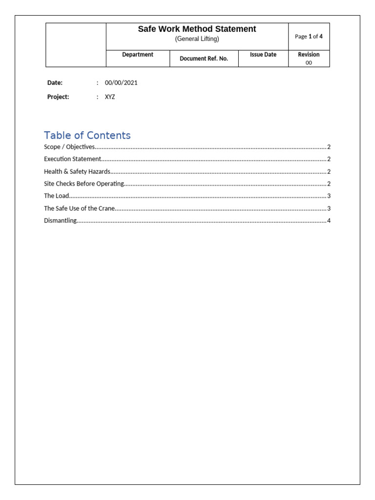 Safe Work Method Statement (General Lifting) | PDF | Crane (Machine ...