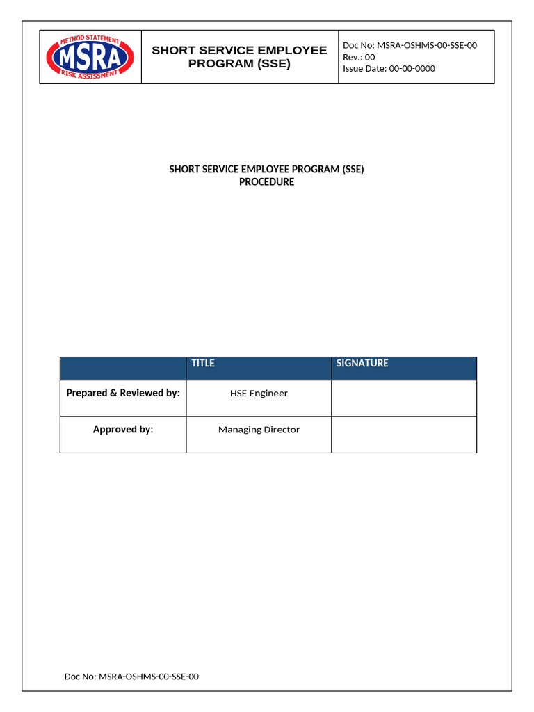 Short Service Employee Program (Sse) - Procedure | PDF | Employment ...