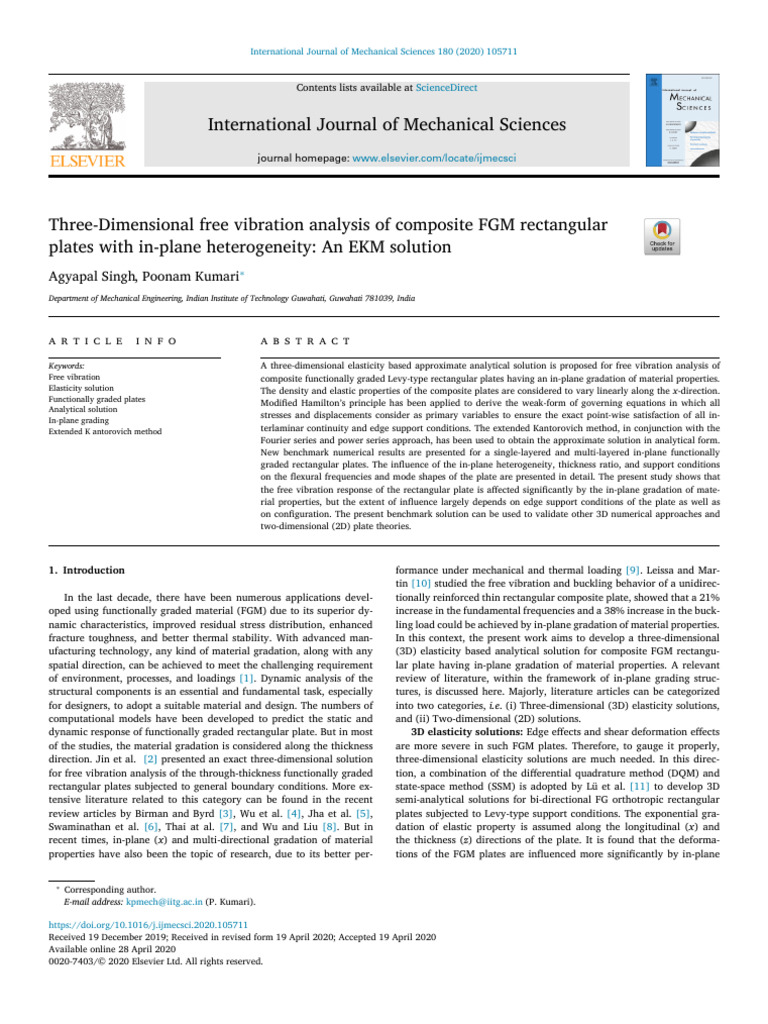 Three-Dimensional Free Vibration Analysis of Composite FGM Rectangular ...
