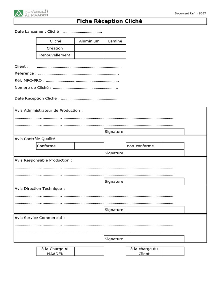 S057-Fiche Réception Cliché | PDF