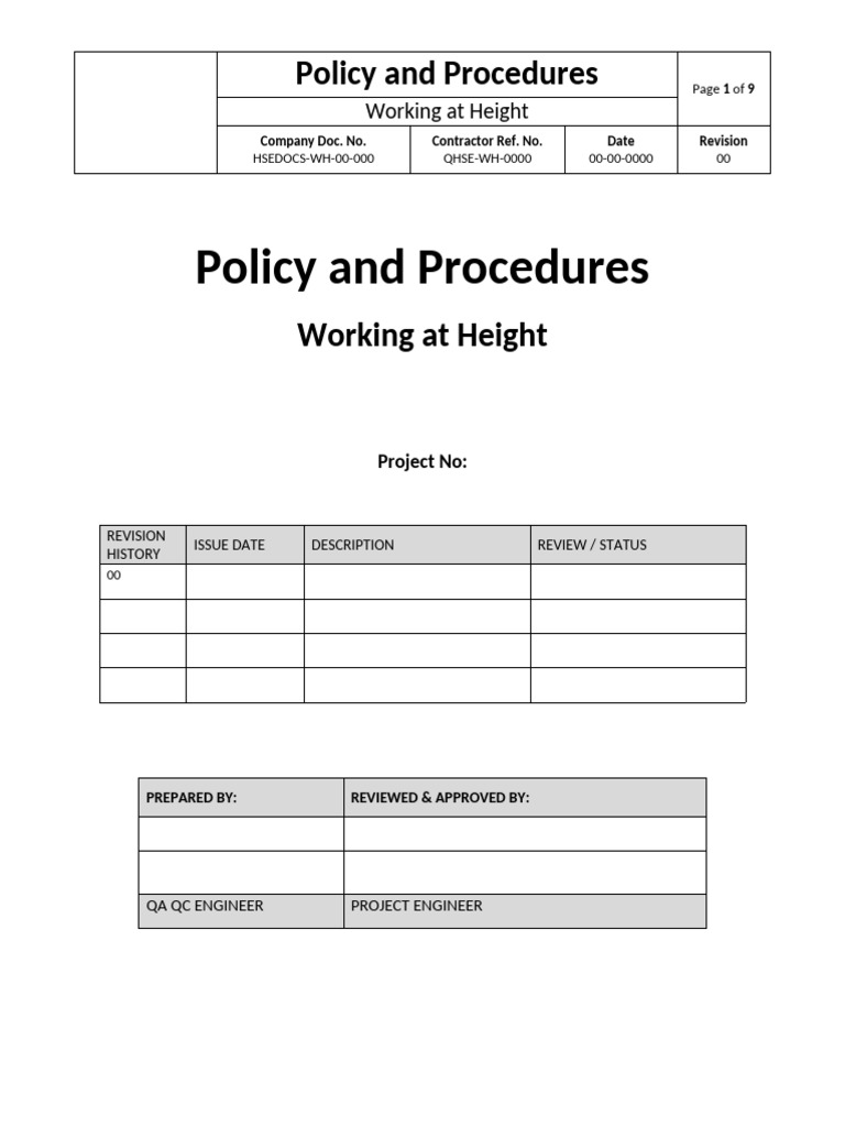 Working at Height Policy and Procedures | PDF | Ladder | Scaffolding