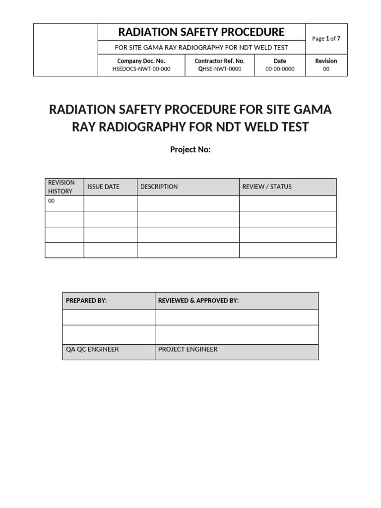 Radiation Safety Procedure For Site Gama Ray Radiography For NDT Weld ...