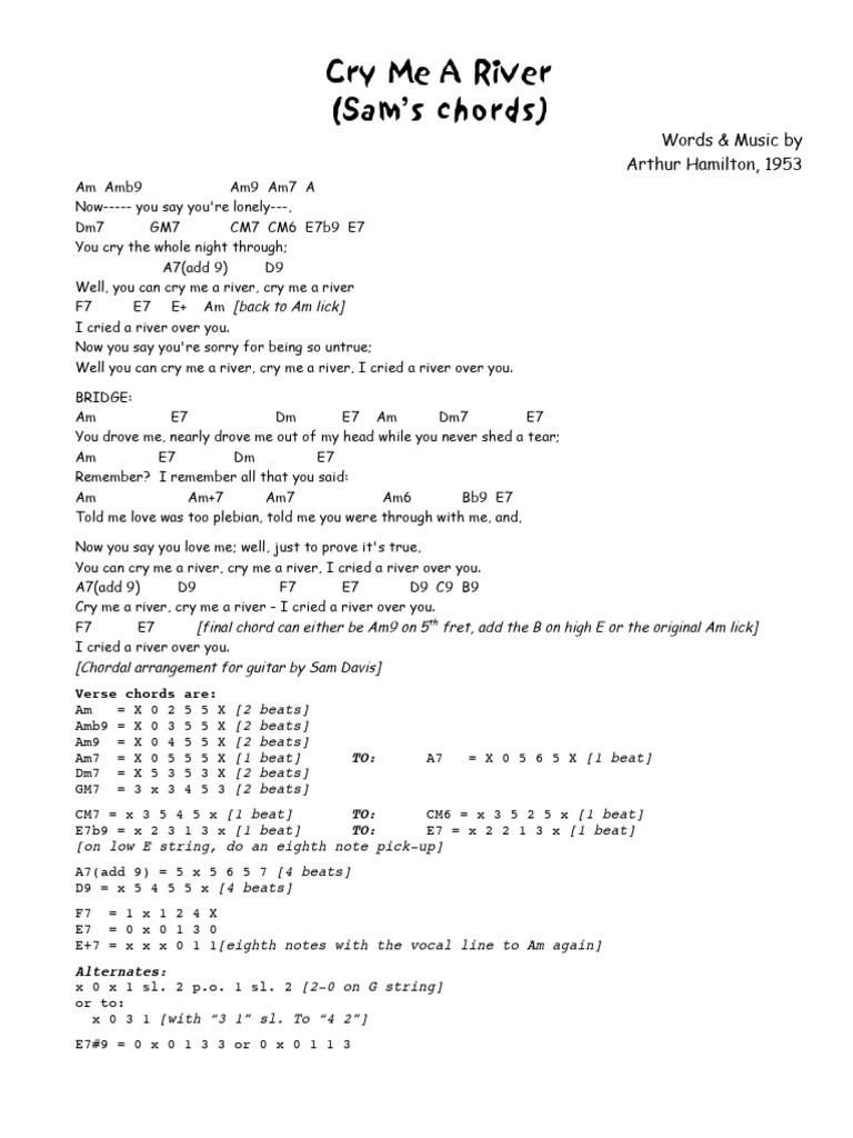 Cry Me A River Chords & Lyrics | PDF | Poetry