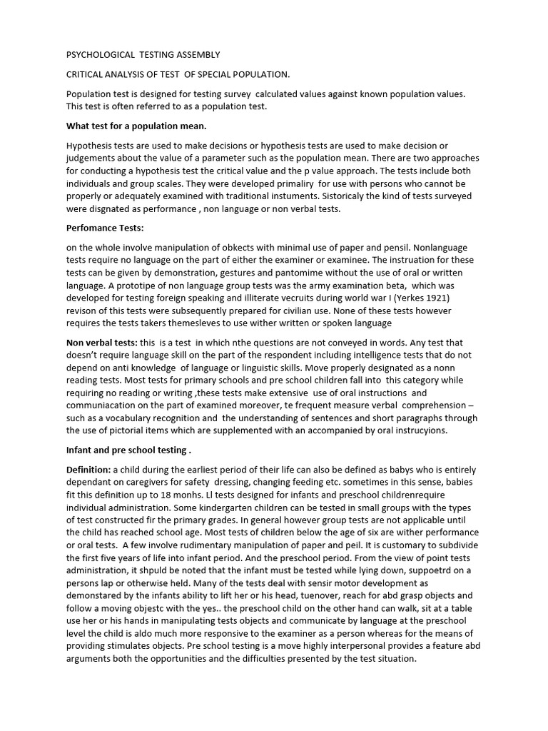 Psychological Testing for Special Populations | PDF | Intellectual ...