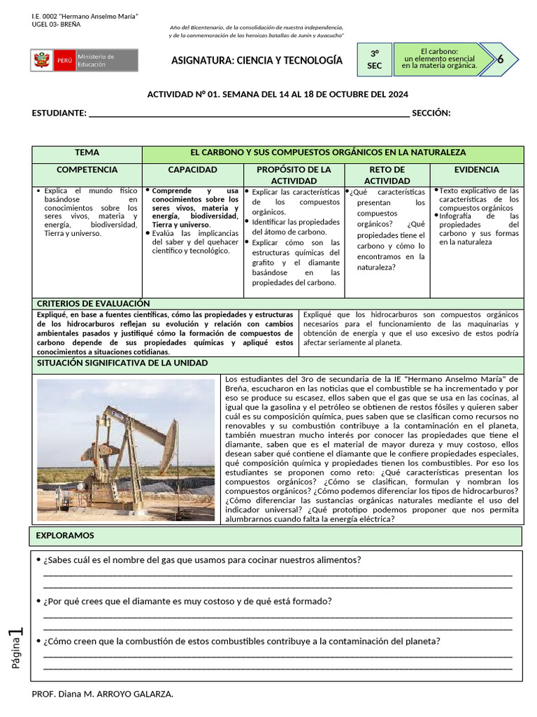 3°sec - UNIDAD 6 - ACTIVIDAD 1 (CyT Explica 2024) - El Carbono y Sus Compuestos Orgánicos en La ...