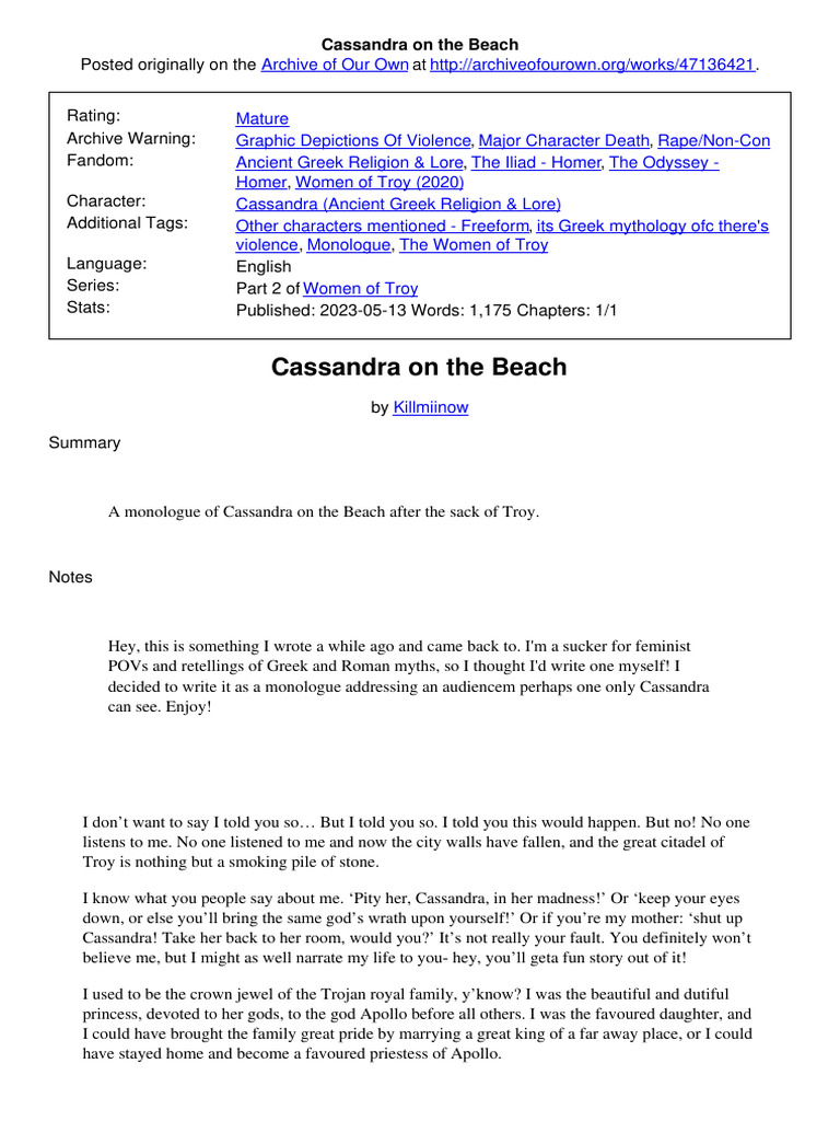 Cassandra on the Beach | PDF | Cassandra | Hector