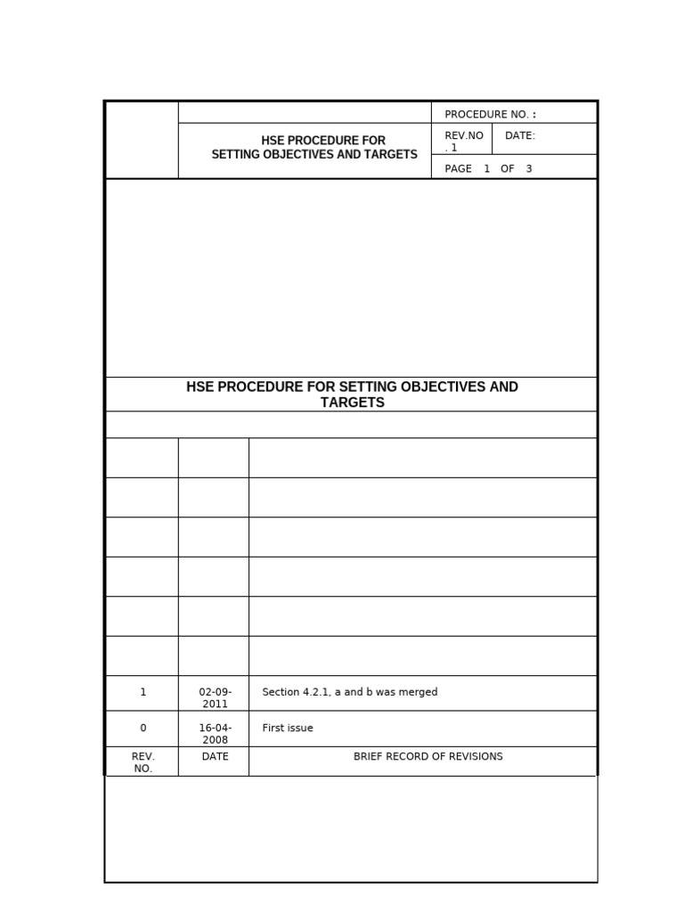 HSE Procedure For Setting Objectives and Targets | PDF | Risk | Safety