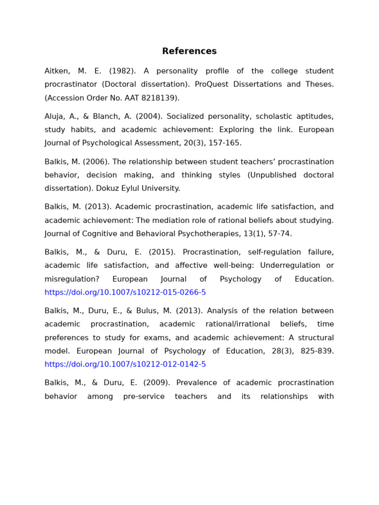 References of Research | PDF | Procrastination | Professional Skills
