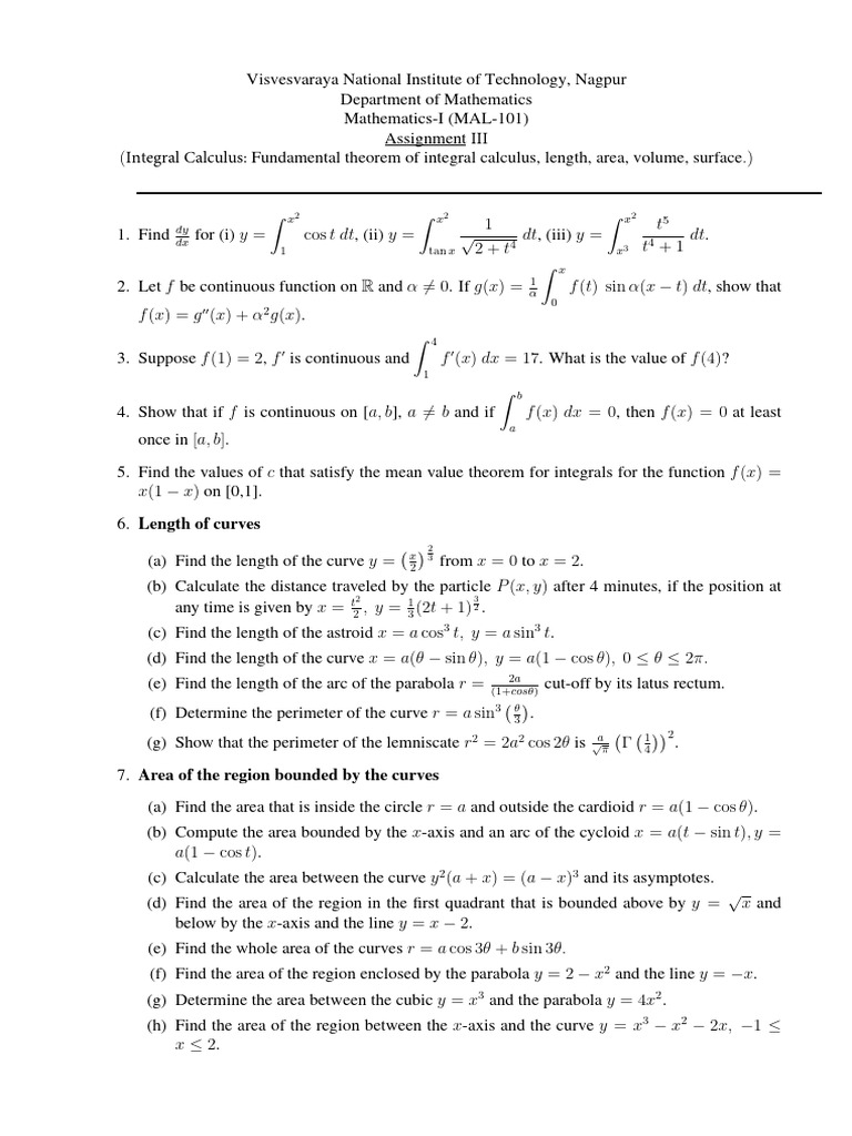 Math Assignment 3 Questions | PDF | Area | Integral