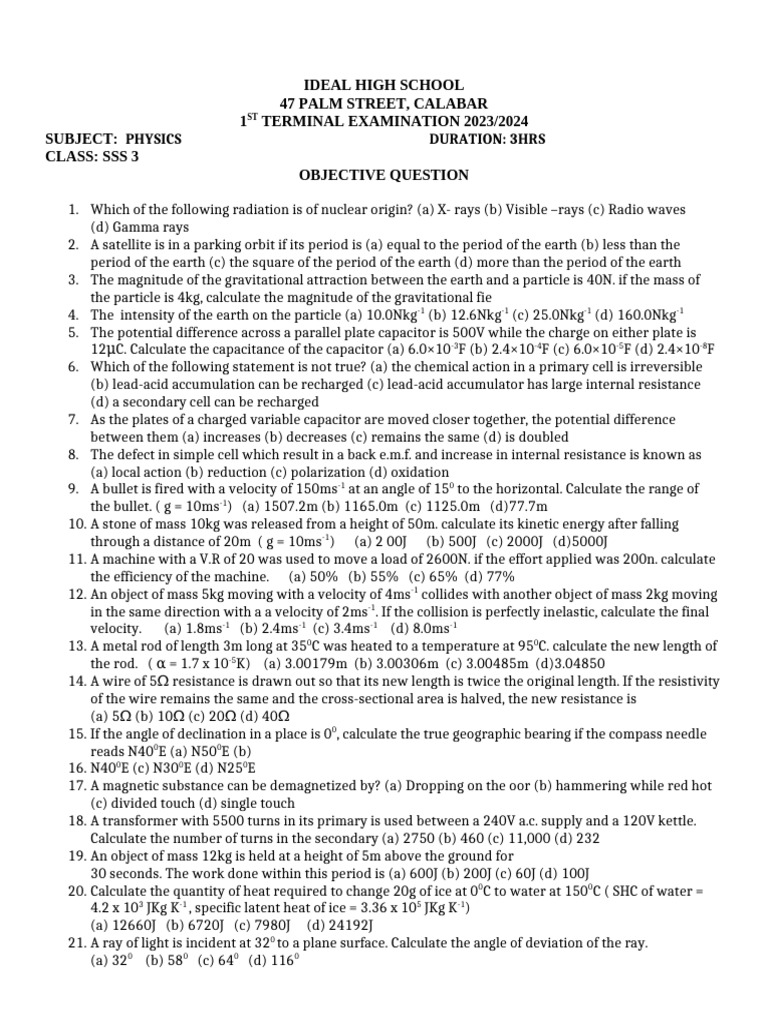 physics ss3 physics first ter; | PDF | Capacitance | Capacitor