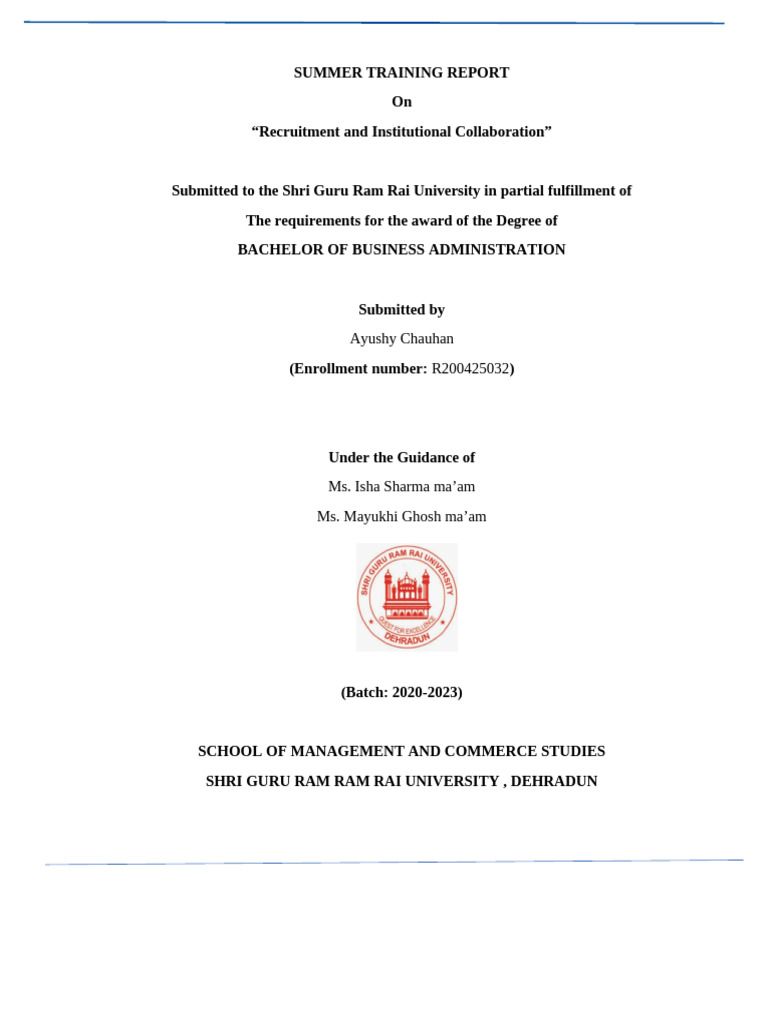 Summer Training Report | PDF | Recruitment | Human Resources