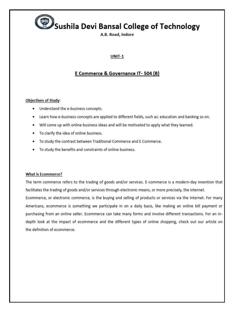 Unit-1 E-Commerce notes | PDF | E Commerce | Marketing Unit-1 E-Commerce notes | PDF | E Commerce | Marketing