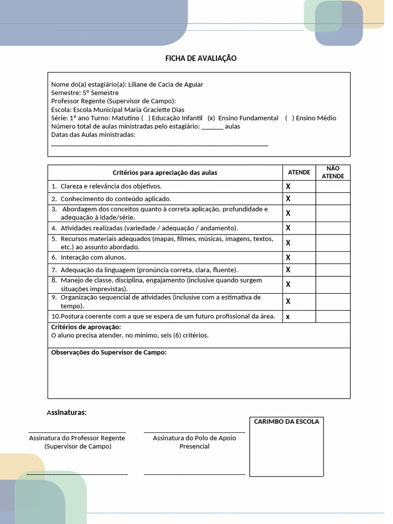 Ficha de avaliação estagio ll | PDF Ficha de avaliação estagio ll | PDF
