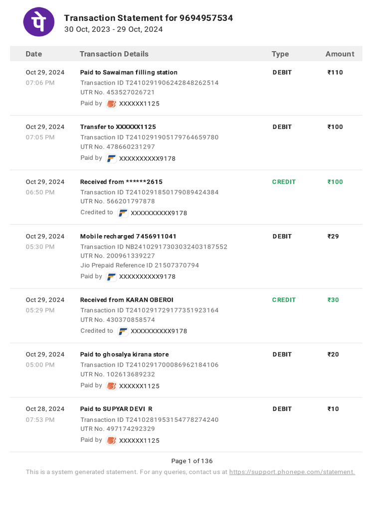 Transaction Statement Oct 2023-2024 | PDF | Debit Card | Debits And Credits