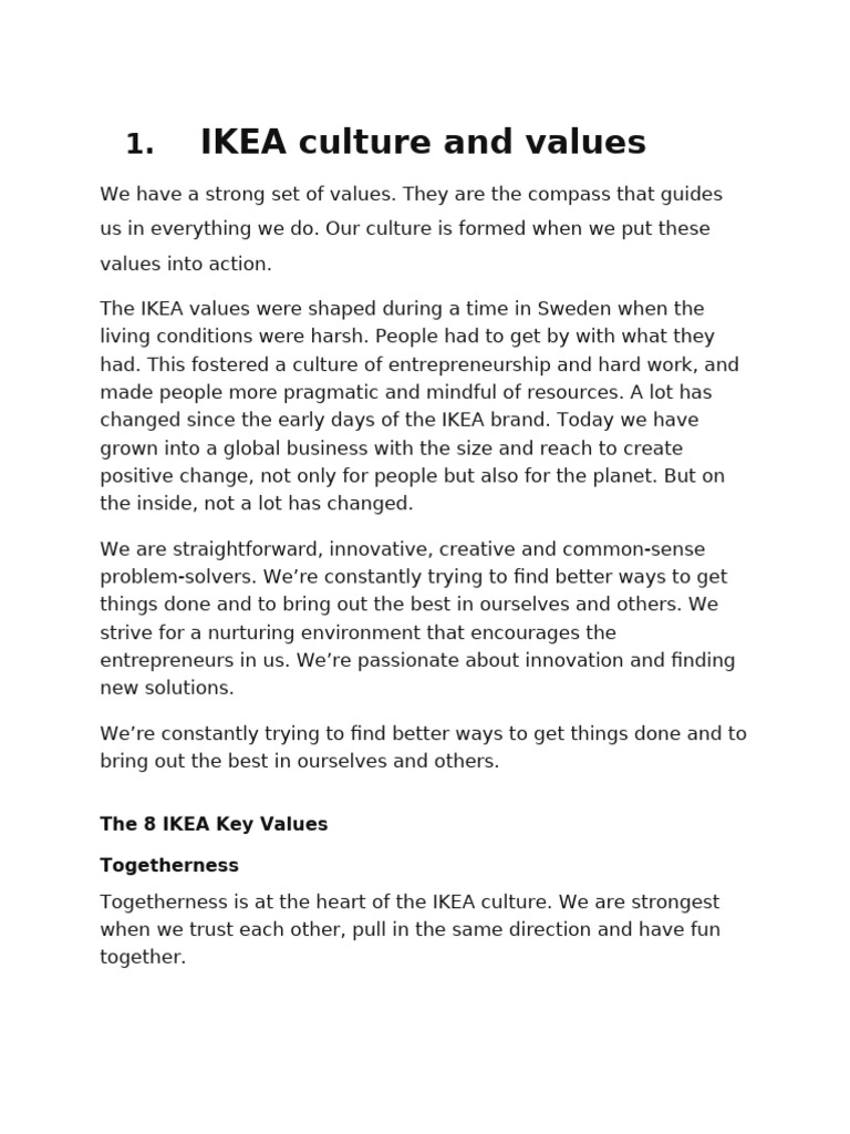 IKEA's Core Values and Culture Explained | PDF | Cost Of Living