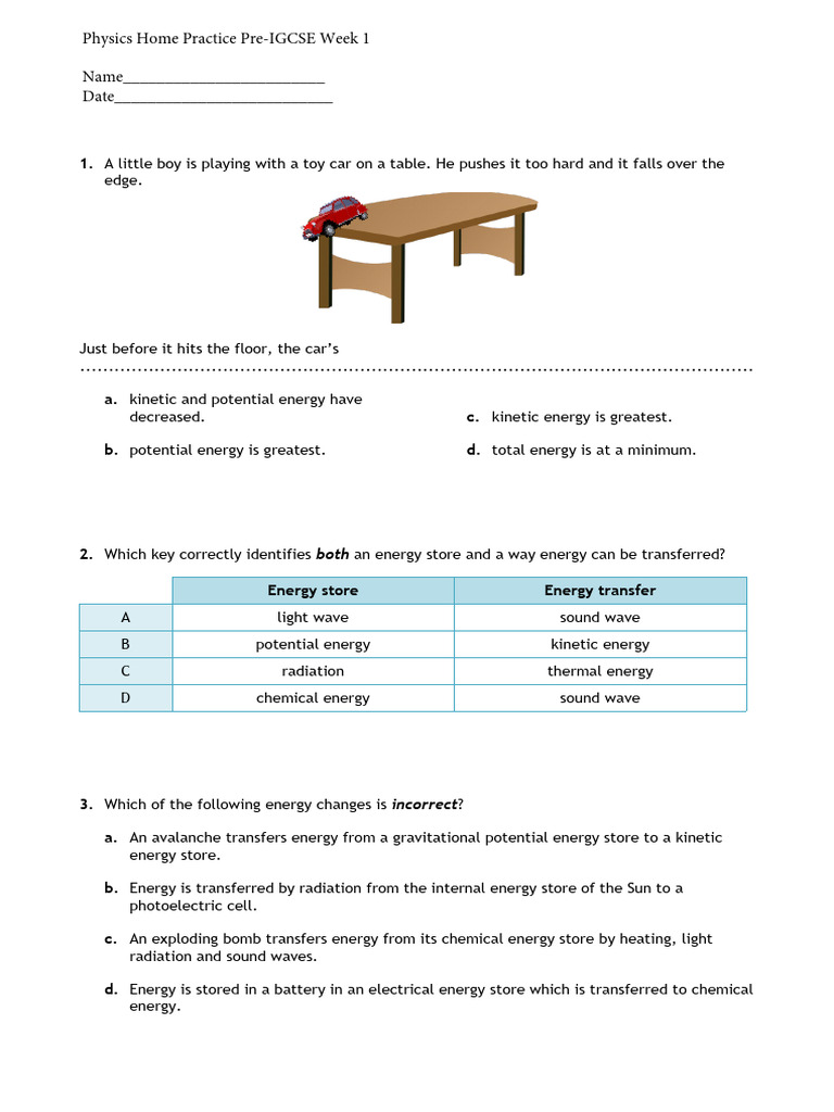Physics Home Practice 2 (Pre IG) | PDF | Potential Energy | Kinetic Energy