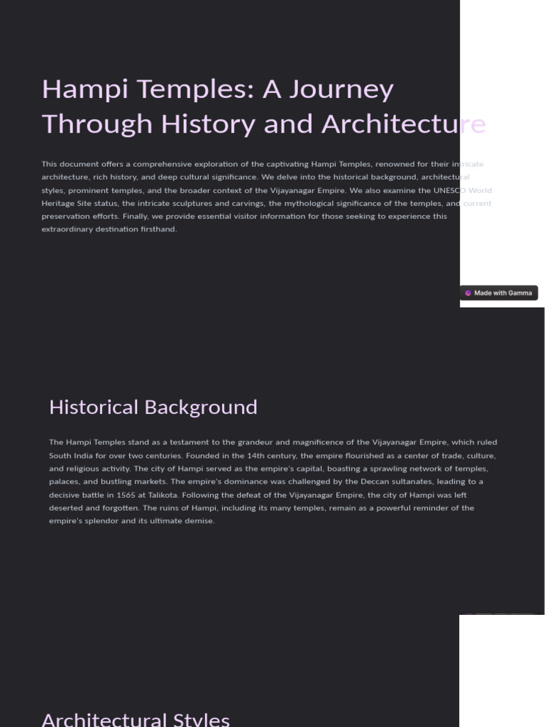 Hampi Temples A Journey Through History and Architecture | PDF