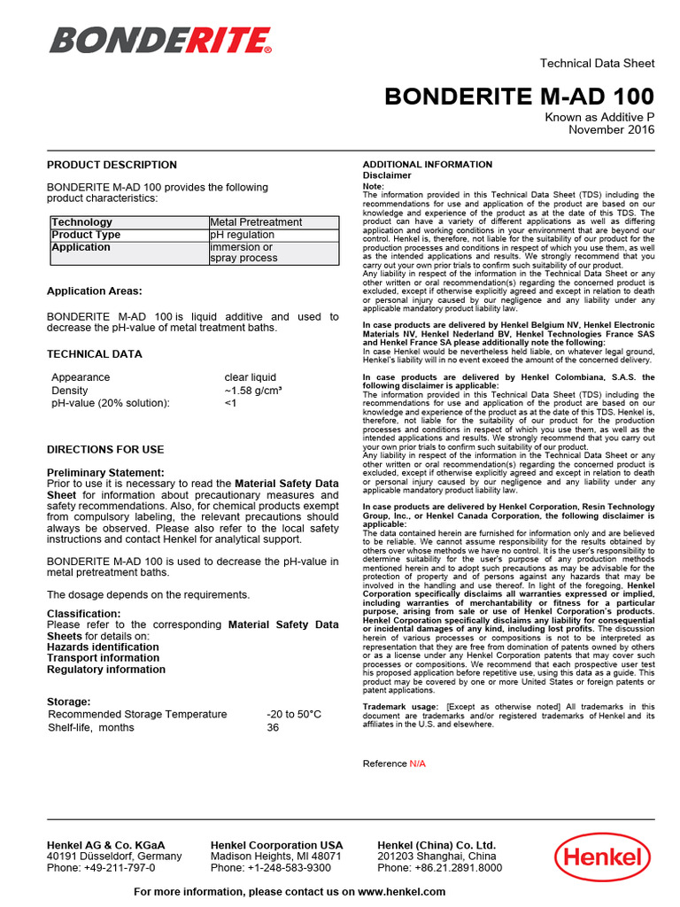 Bonderite M Ad 100 En Us Pdf Legal Liability