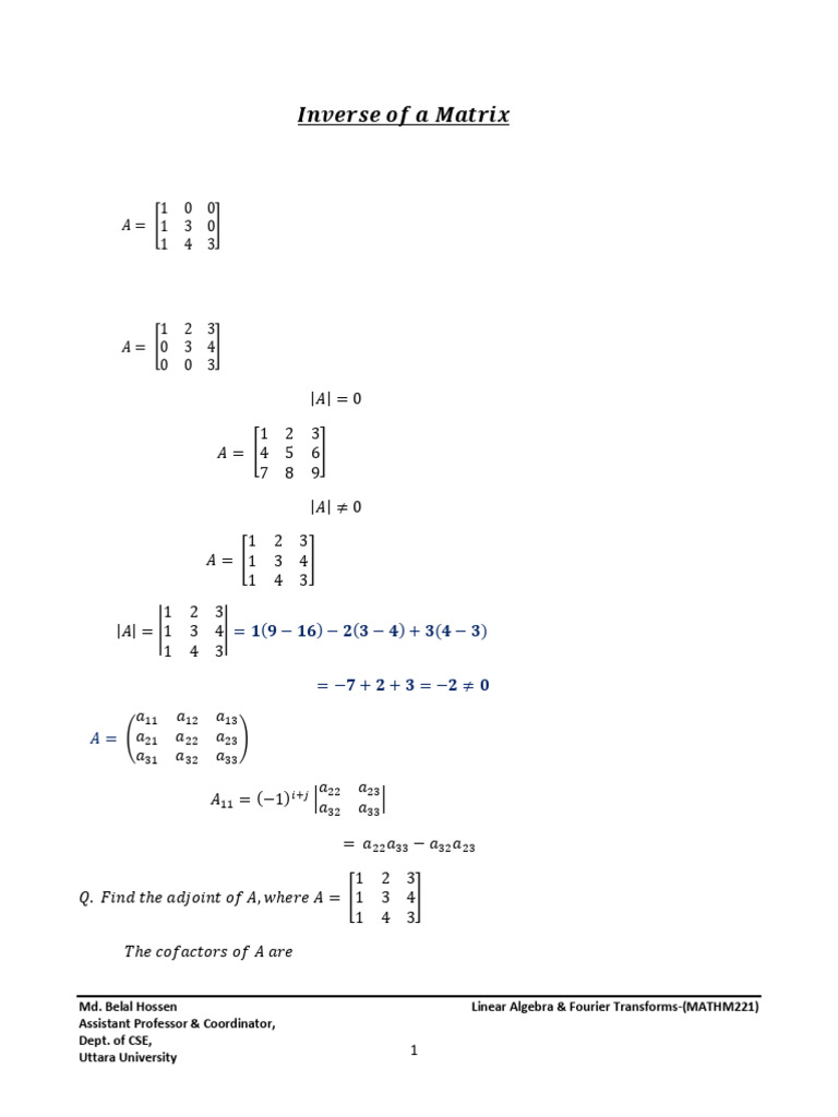 Inverse of a Matrix-3 | PDF | Matrix (Mathematics) | Operator Theory Inverse of a Matrix-3 | PDF | Matrix (Mathematics) | Operator Theory