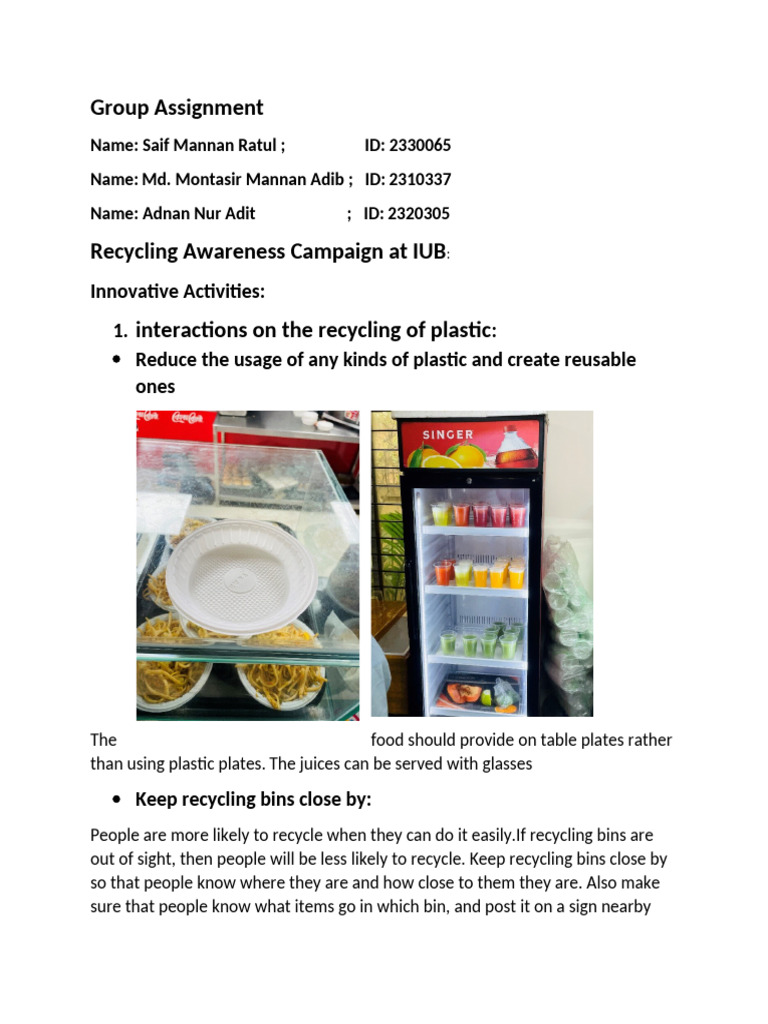 Recycling Awareness Campaign at IUB | PDF