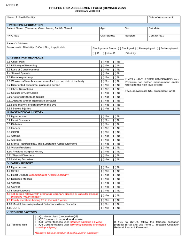 Philpen Risk Assessment Form Revised 2022 LONG | PDF | Cardiovascular ...