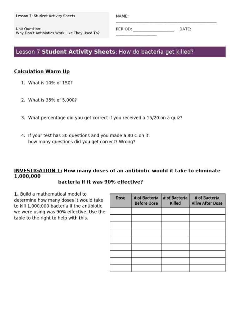 Antibiotic Effectiveness Student Activity | PDF | Microbiology ...