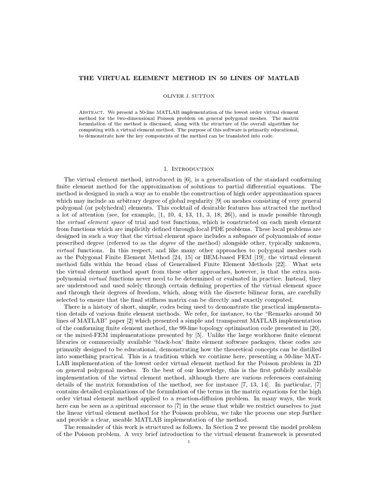 The Virtual Element Method in 50 Lines of Matlab | PDF | Finite Element Method | Matrix ...