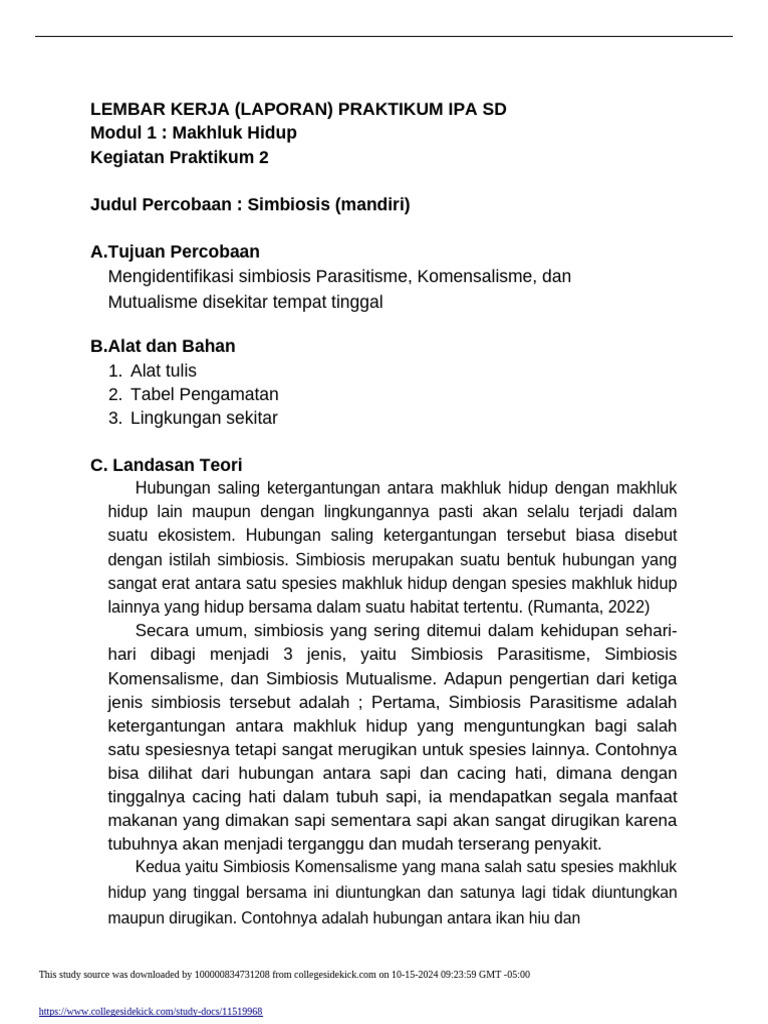 Contoh Kesatu LKP Simbiosis (Tugas Mandiri) | PDF