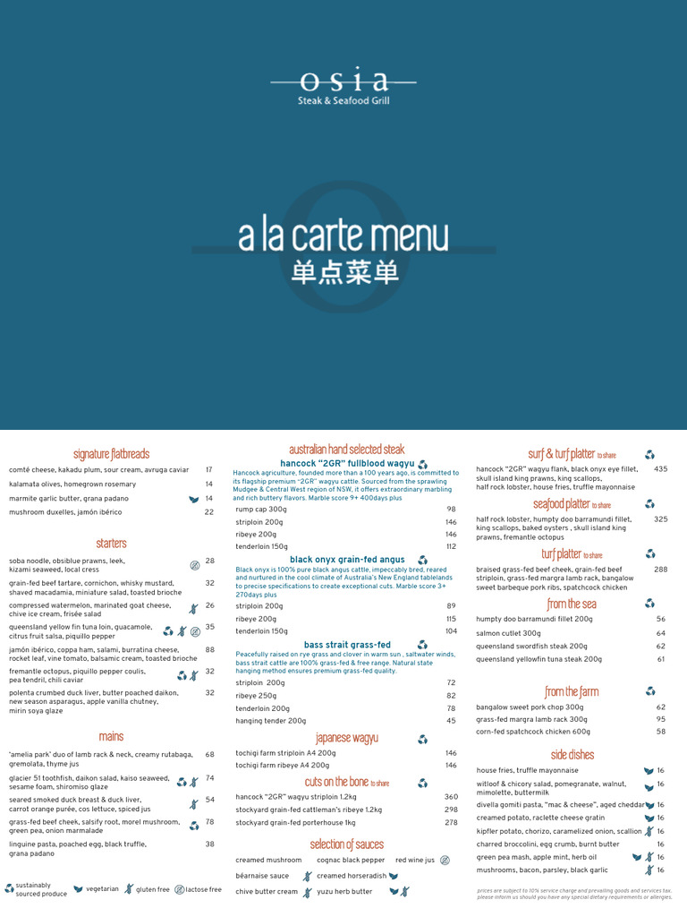 Osia_RWS_Ala Carte | PDF | Steak | Foods