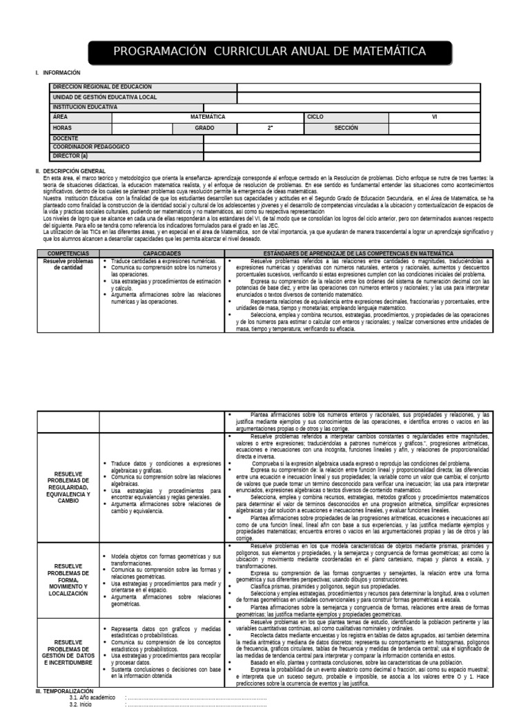 Programacion Anual Secundaria | PDF | Números | Ecuaciones