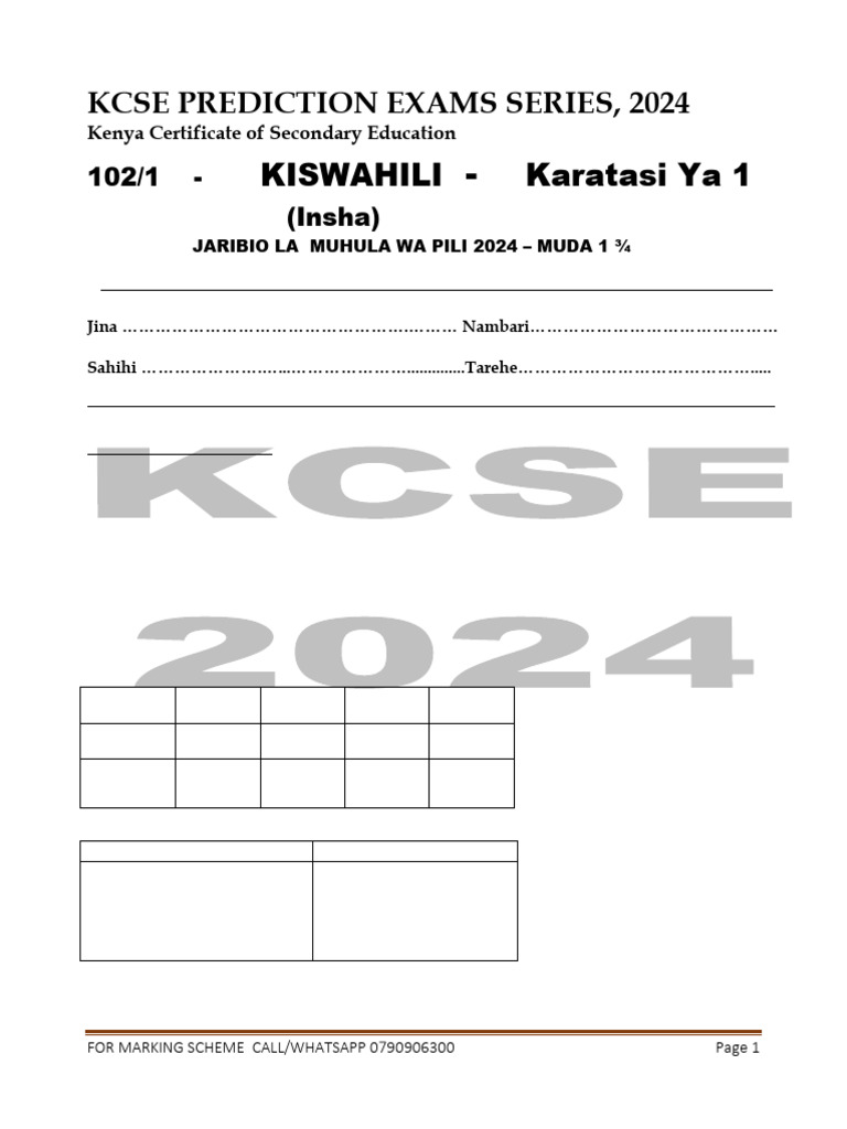 KCSE PREDICTIONkiswa p1 | PDF