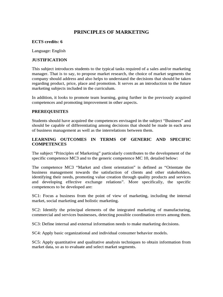 PrinciplesOfMarketing-COURSE PROGRAM | PDF | Marketing | Market ...