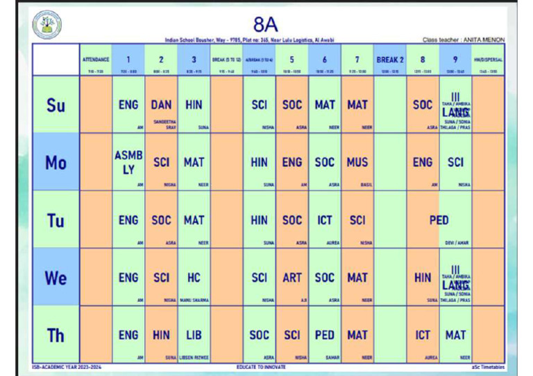 Grade 8a Class Timettable | PDF