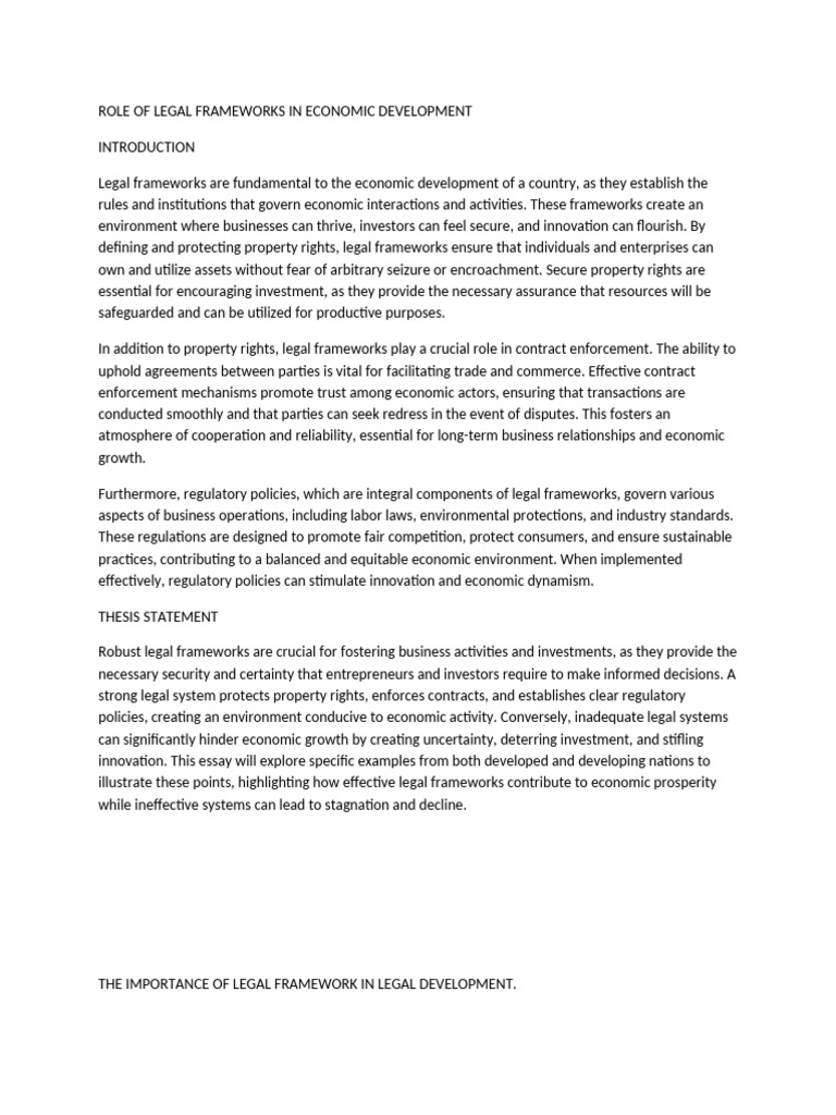 JK ..Legal Frameworks and Economic DVT | PDF | Entrepreneurship | Property