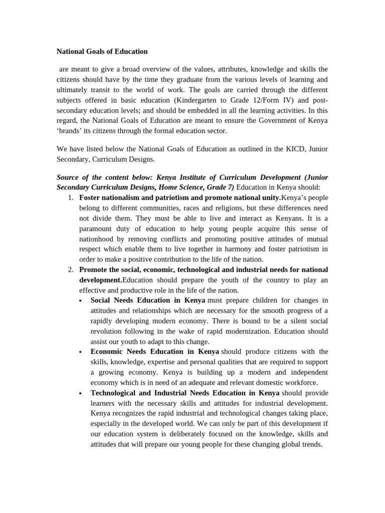 National Goals of Education - Lesson 1 - 2 | PDF | Curriculum | Social ...